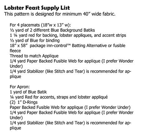 Lobster Feast – Poorhouse Quilt Designs